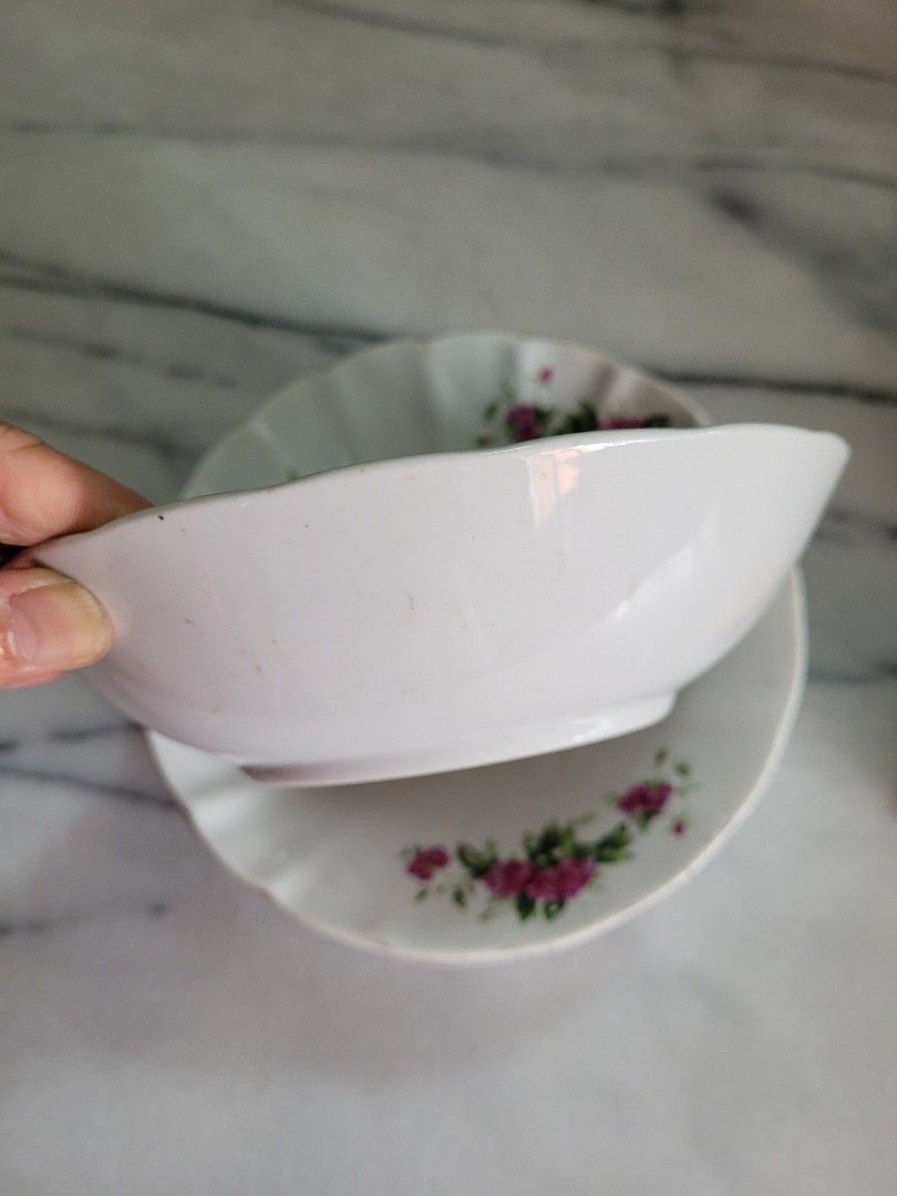 Vintage Small Roses Porcelain Curved Plates & Bowls, Furniture & Home ...