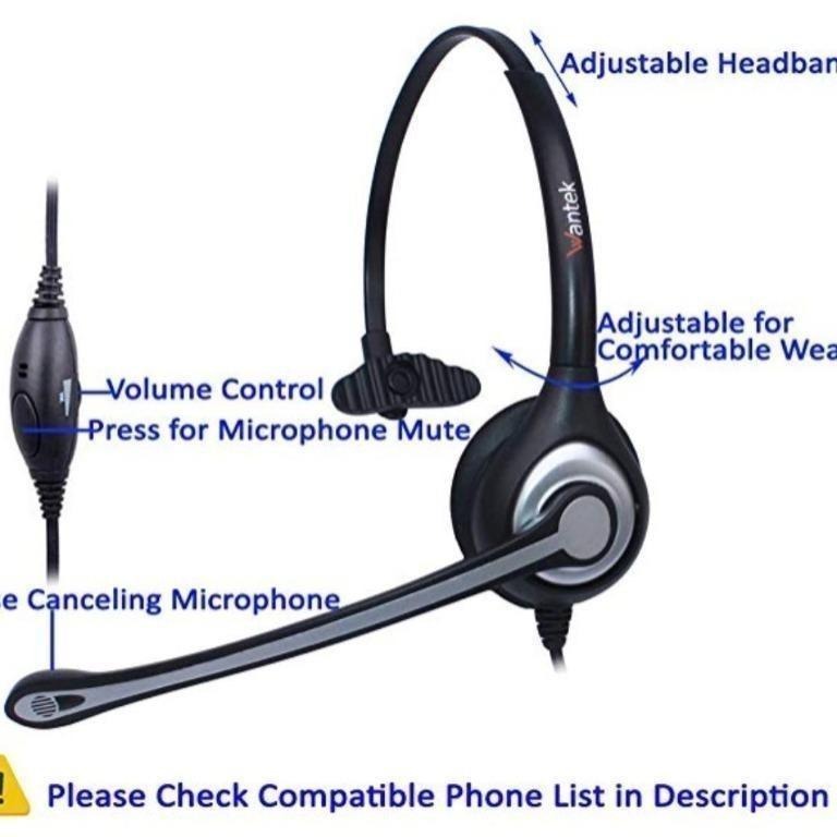 Wantek Corded Telephone RJ9 Headset Monaural with Noise Canceling Microphone for Call Center ...