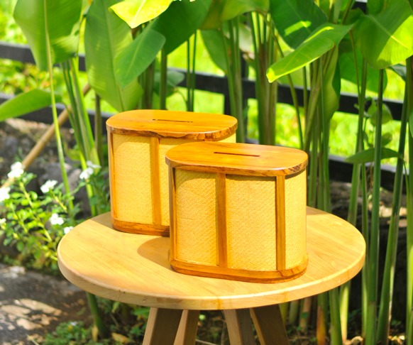 Wedding Money (Ang Pao) Box - Solid Teak Wood with Woven Detail, Oval ...