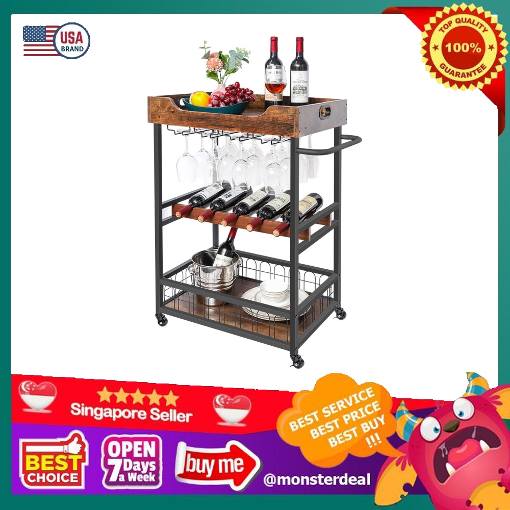 X-cosrack Bar Cart with Wine Rack,Mobile Kitchen Serving Cart with ...