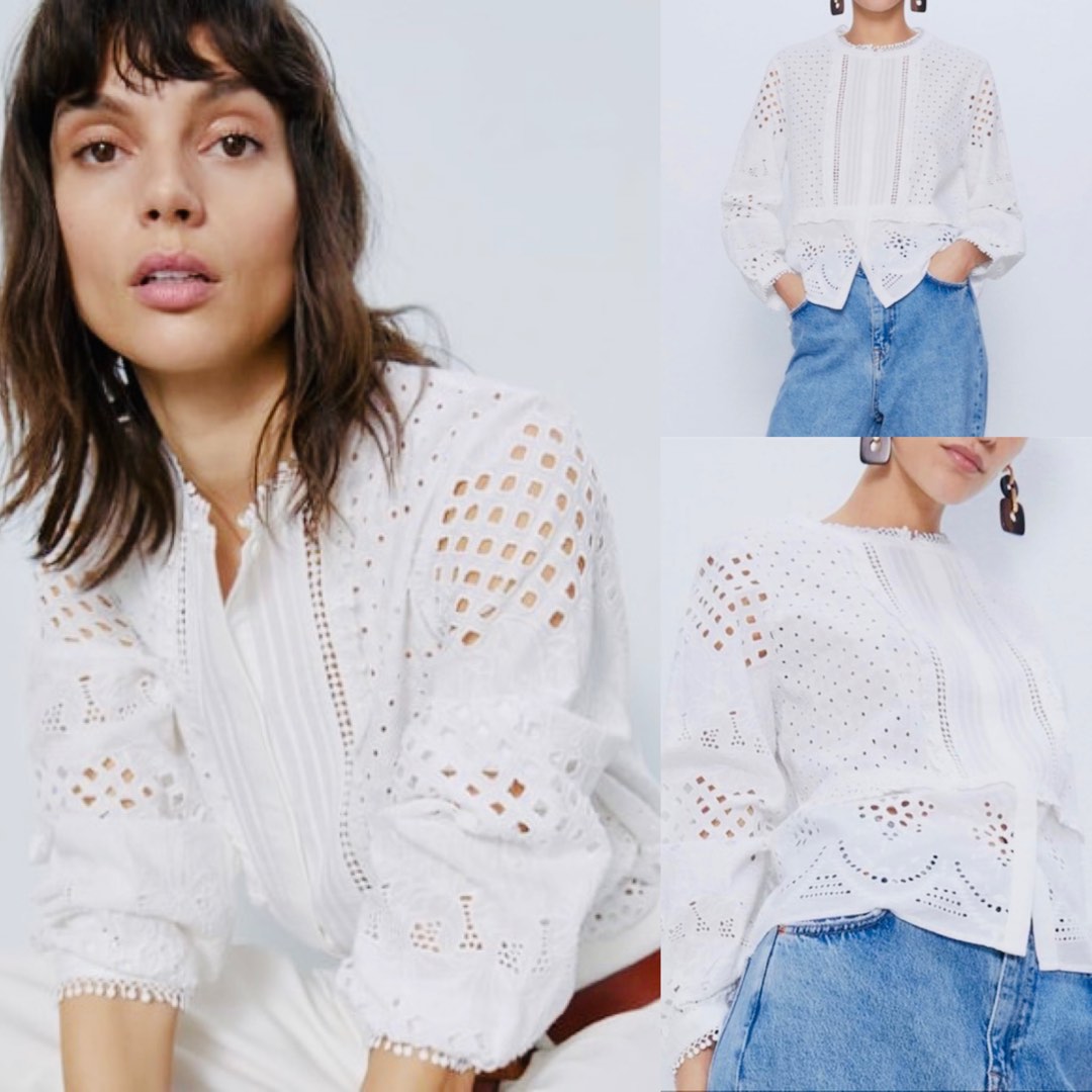 Zara Eyelet Classy White Top, Women's Fashion, Tops, Blouses on Carousell