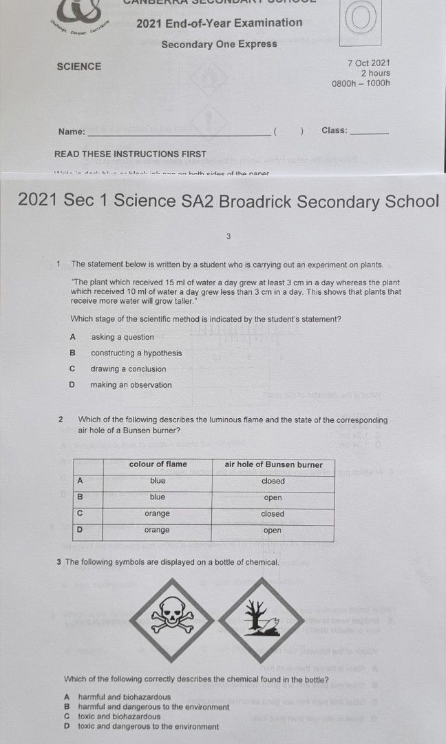 2021 exam papers - Sec 1 Science, Hobbies & Toys, Books & Magazines ...