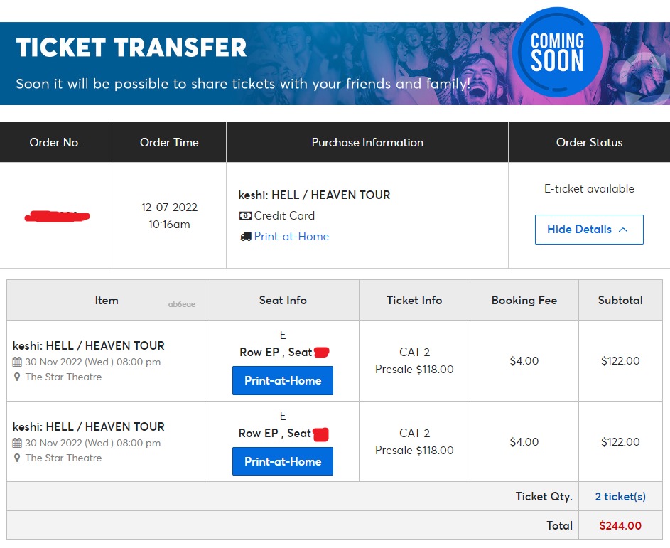 2x CAT 2 Keshi Concert ticket, row EP (side by side), Tickets ...