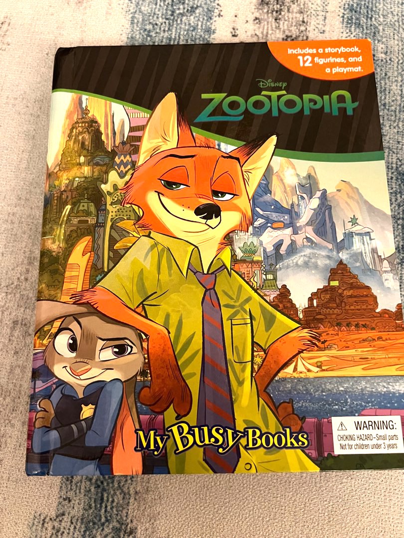 故事書附公仔遊戲墊 Zootopia the busy books, 興趣及遊戲, 書本 & 文具, 兒童書籍 - Carousell