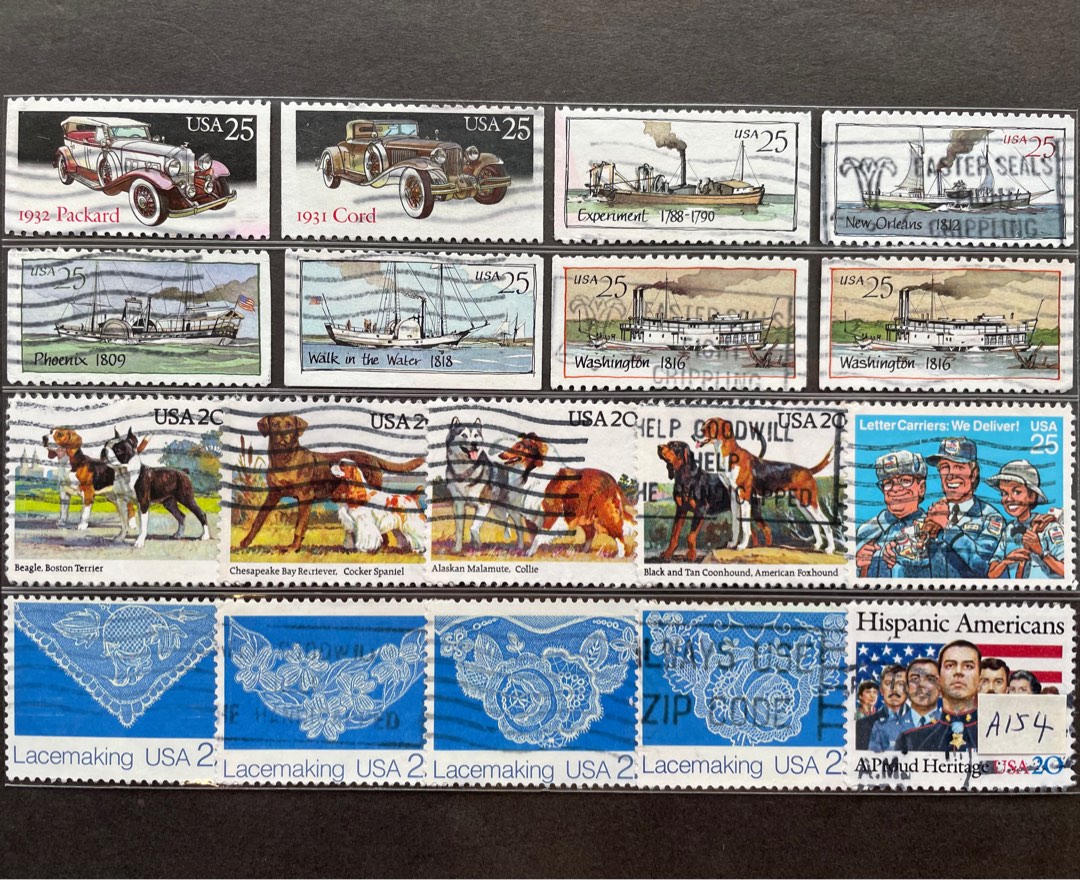 A154 - USA Antique Cars, Ships, Dogs, Letter Carriers, Lacemaking ...