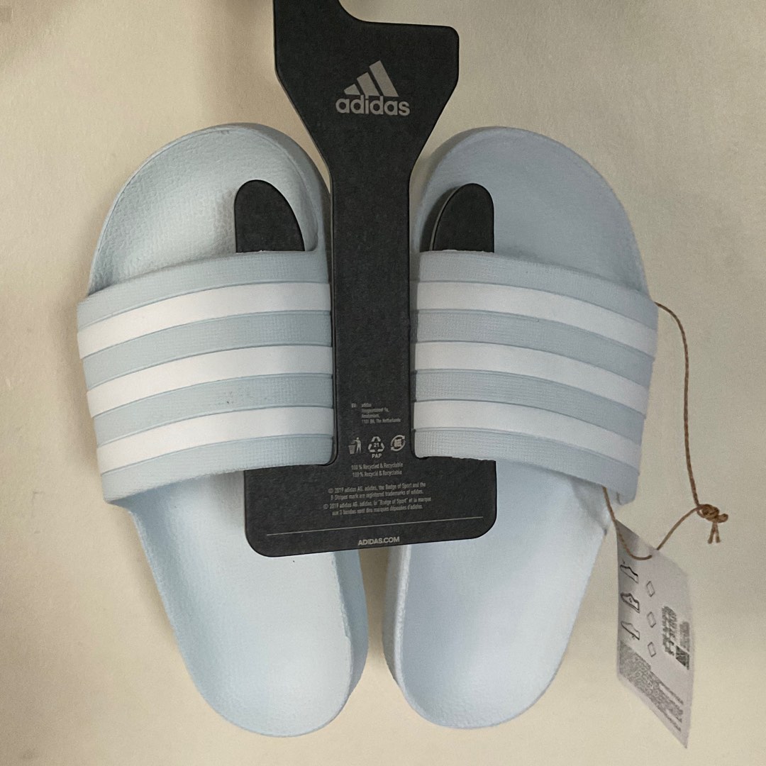 Adidas Slides Baby Blue Slip on, Women's Fashion, Footwear, Flats ...