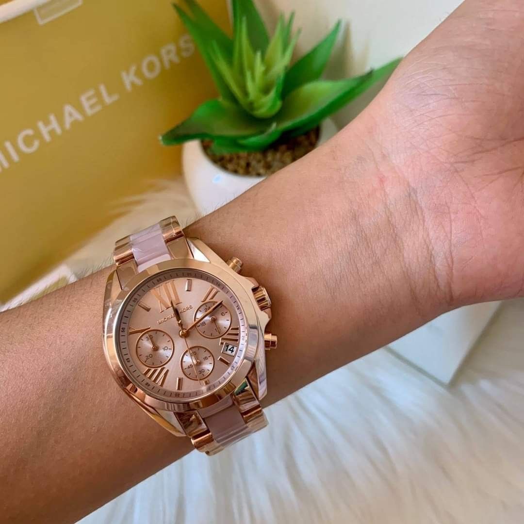 Authentic MK Bradshaw Pink Acetate 36mm Chronograph, Women's Fashion ...