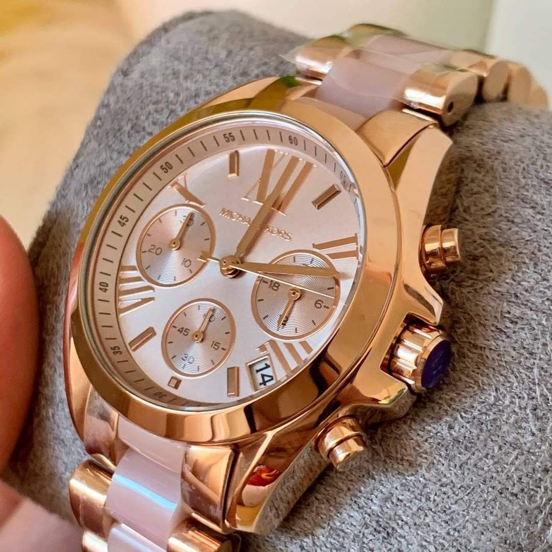 Authentic MK Bradshaw Pink Acetate 36mm Chronograph, Women's Fashion ...