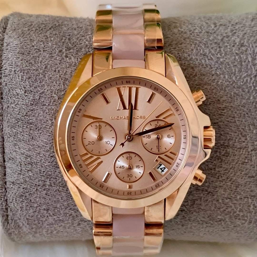 Authentic MK Bradshaw Pink Acetate 36mm Chronograph, Women's Fashion ...