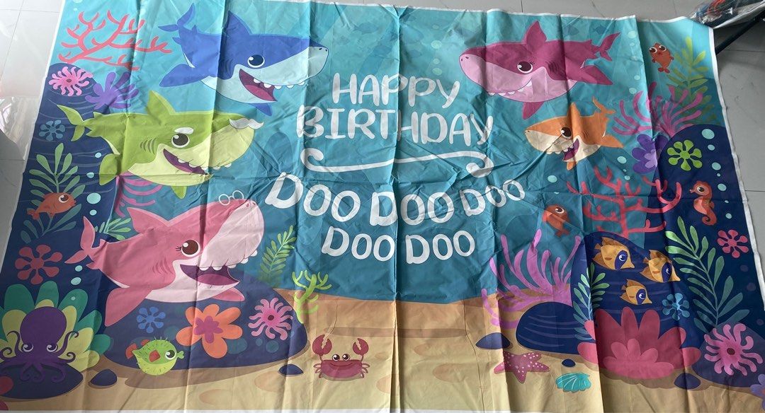 Baby shark banner birthday poster, Babies & Kids, Baby Nursery & Kids ...