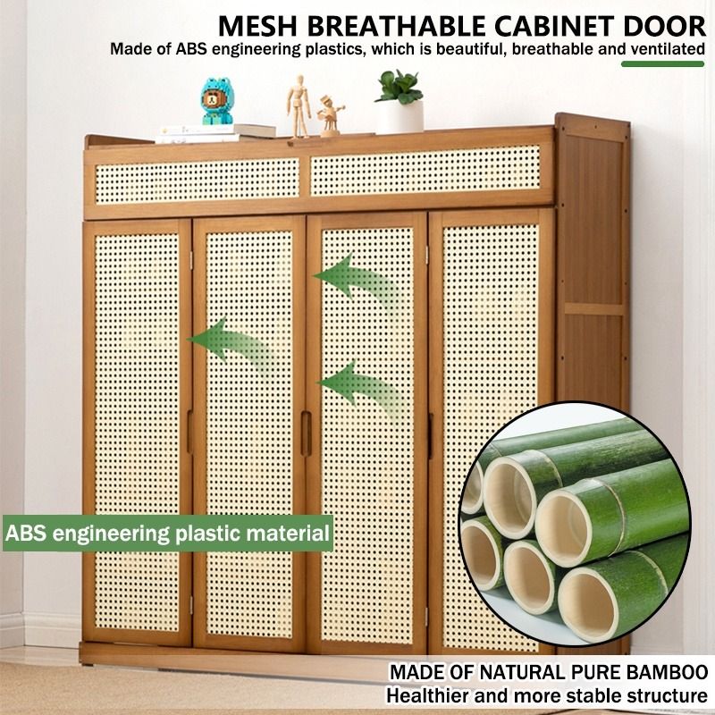 Bamboo Shoe Cabinet with Breathable Door Home Entrance Shoes Cabinet ...