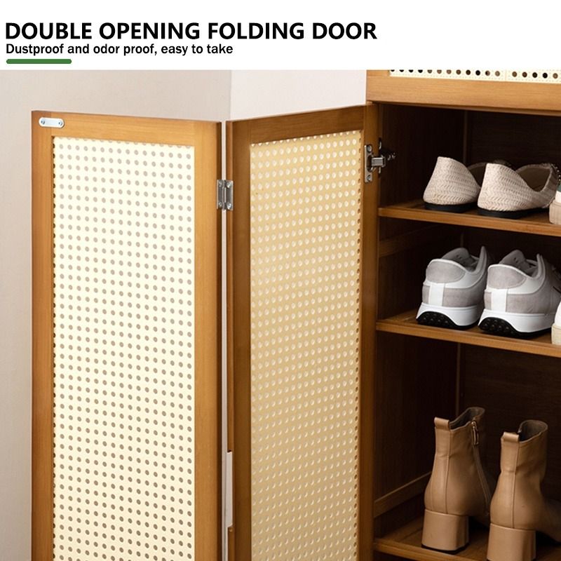 Bamboo Shoe Cabinet with Breathable Door Home Entrance Shoes Cabinet ...