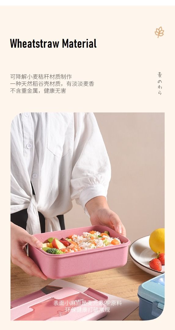 Beihe Wheat Straw Lunch Box Bento Microwaveable Portable Food Container ...