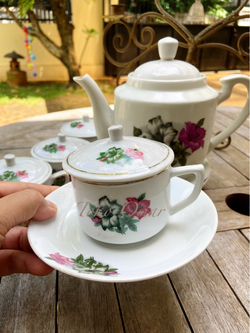 Cangkir + teko jadul motif bunga kangkung, Kitchen & Appliances di ...