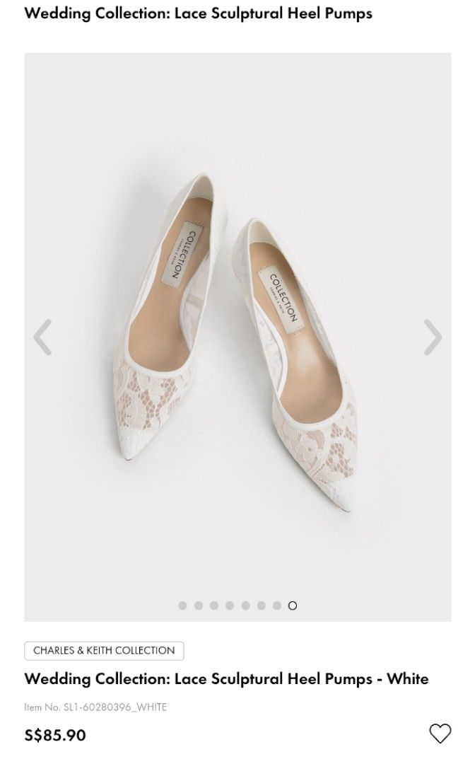 Charles & Keith White Lace Sculptural Heel Pumps, Women's Fashion ...