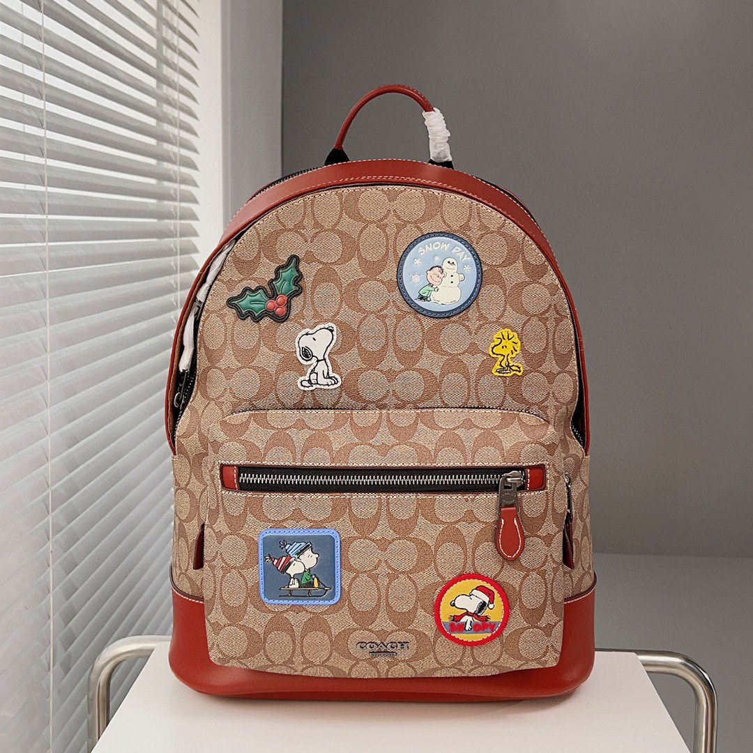 Coach X Peanuts West Backpack In Signature Canvas With Patches, Women's ...