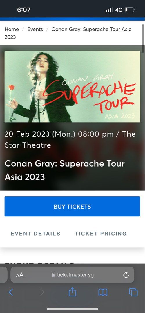 conan gray tickets for sale, Tickets & Vouchers, Event Tickets on Carousell