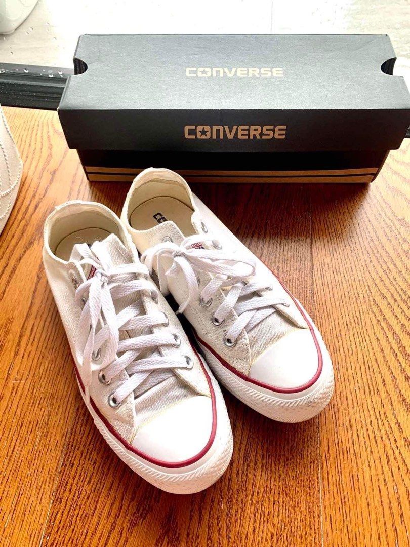 Converse white low cut with box authentic, Women's Fashion, Footwear ...