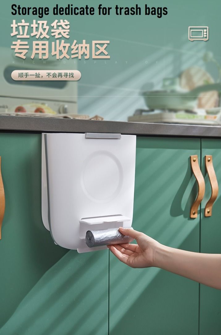 Foldable Kitchen Hanging Trash Bin Rubbish Bag Holder Dustbin Garbage ...
