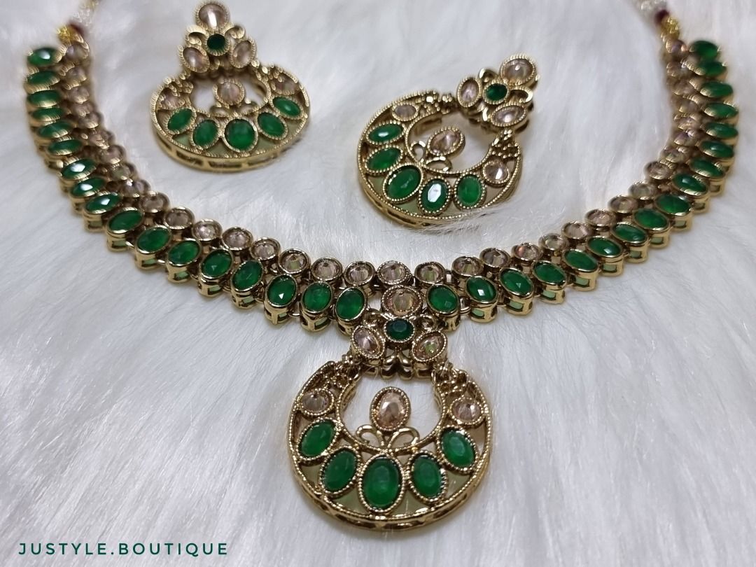 Green Stone Choker Set, Women's Fashion, Jewelry & Organisers ...