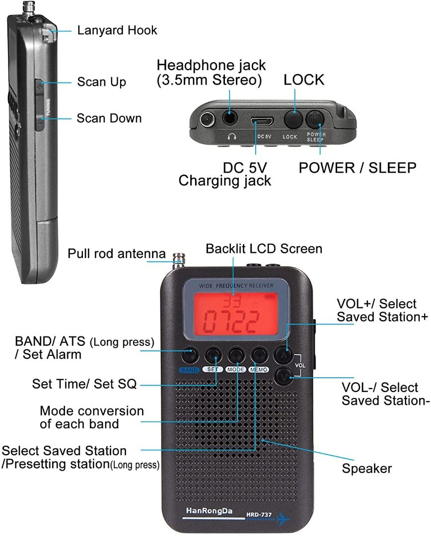 HRD Portable Aircraft Band Radio HRD-737 Gold, Audio, Portable Music ...