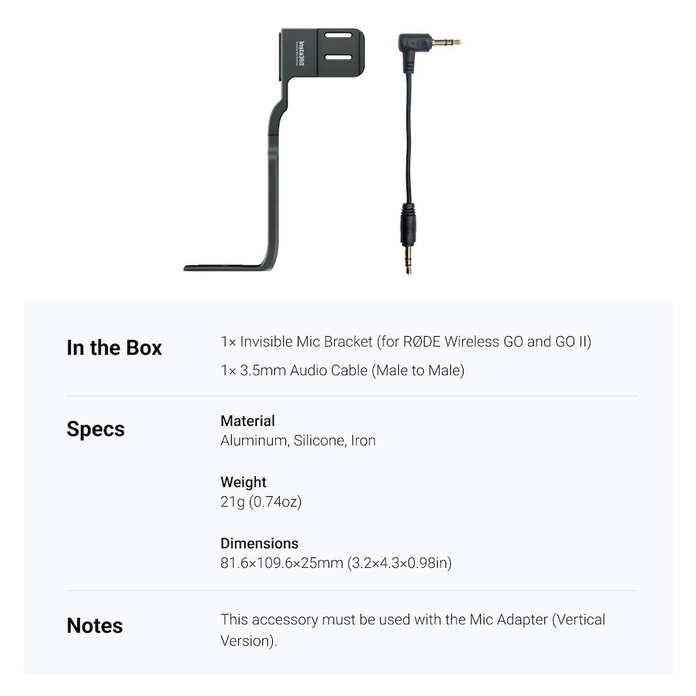 Insta360 Invisible Mic Bracket Holder for ONE RS 1-inch 360 Camera ...