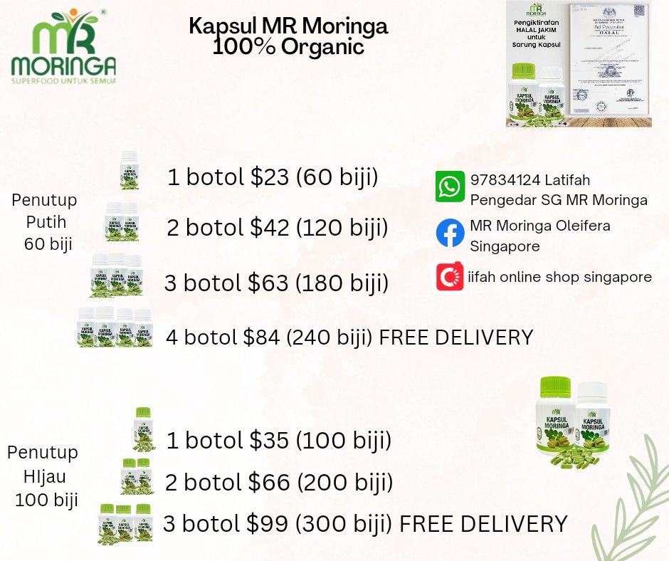 Kapsul Moringa 100 biji (MR Moringa Capsule 100s), Health & Nutrition ...