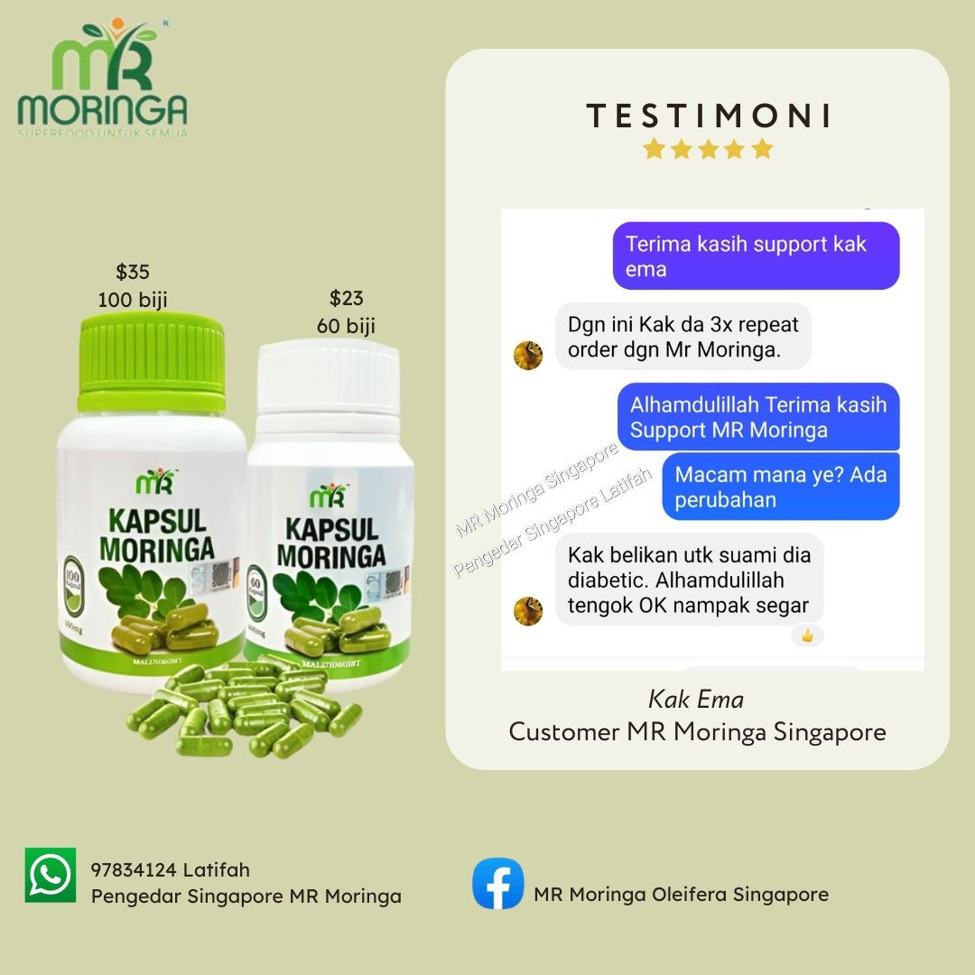 Kapsul Moringa 100 biji (MR Moringa Capsule 100s), Health & Nutrition ...