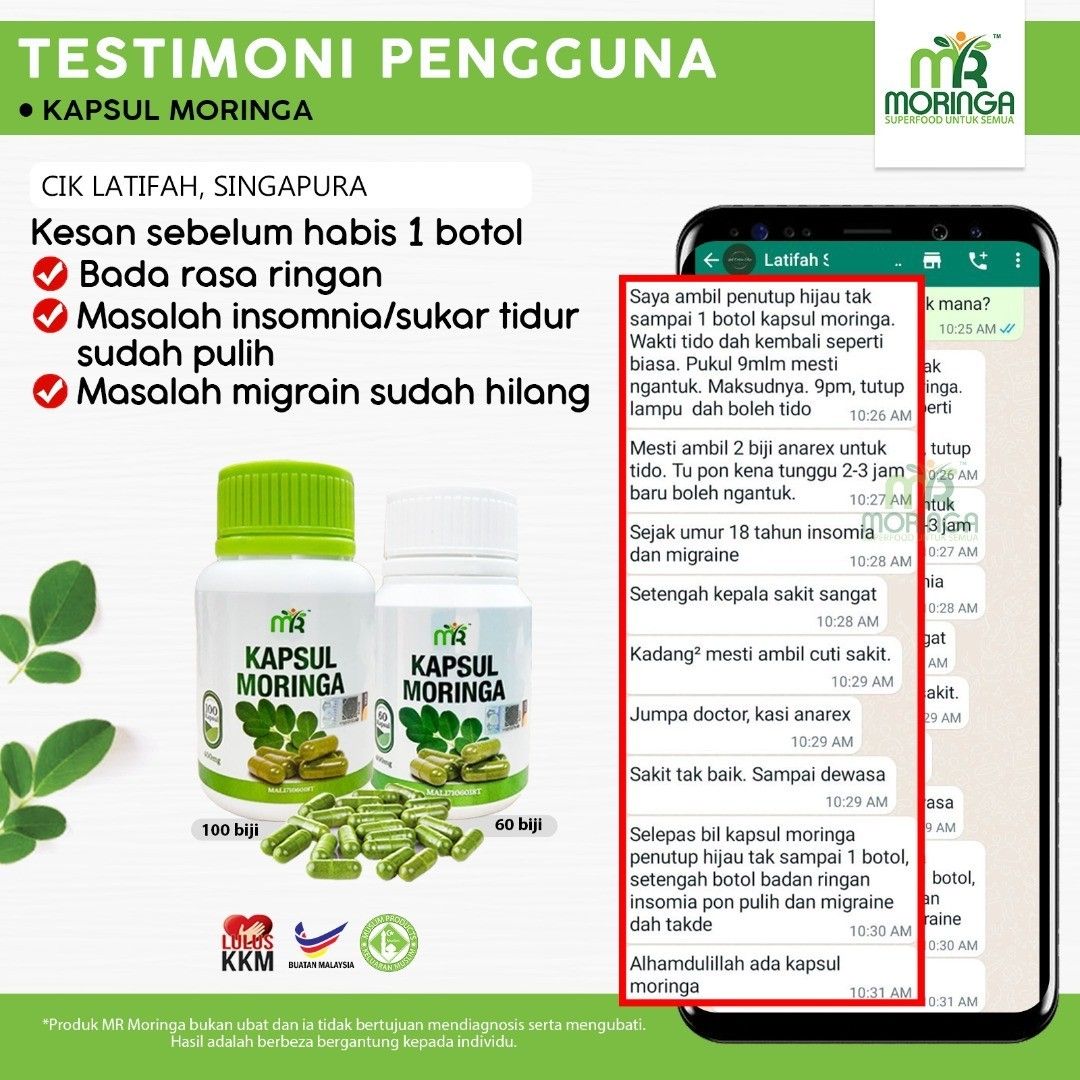 Kapsul Moringa 100 biji (MR Moringa Capsule 100s), Health & Nutrition ...