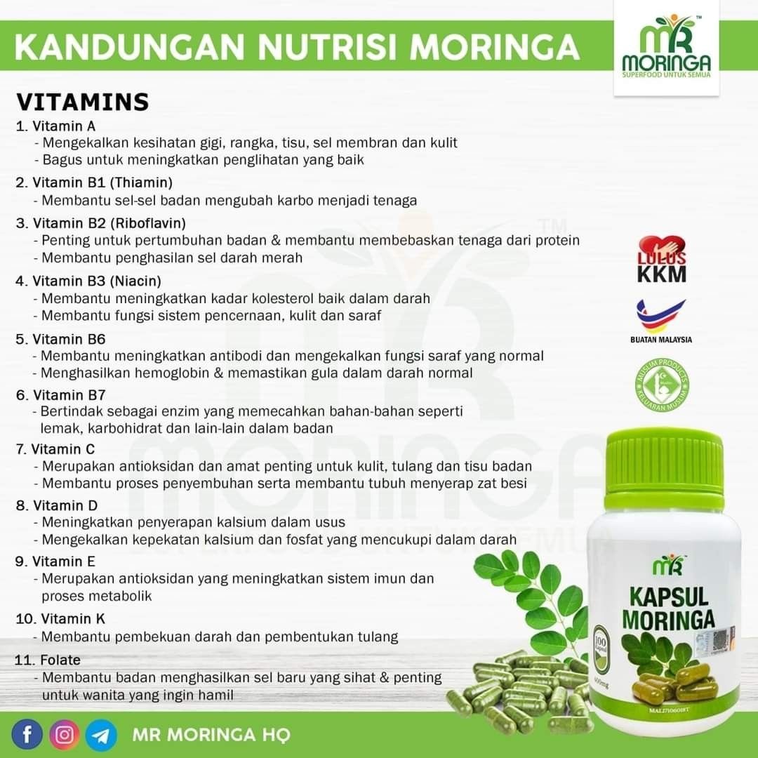 Kapsul Moringa 100 biji (MR Moringa Capsule 100s), Health & Nutrition ...