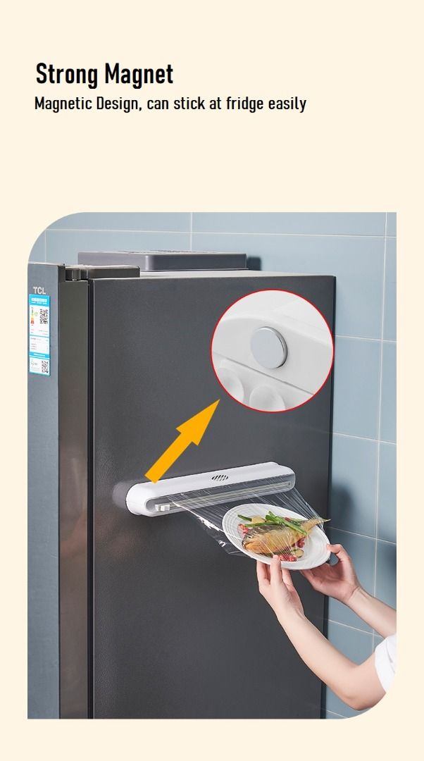 Kitchen Cling Wrap Film Dispenser with Cutter Fridge Mount Suction Cup ...