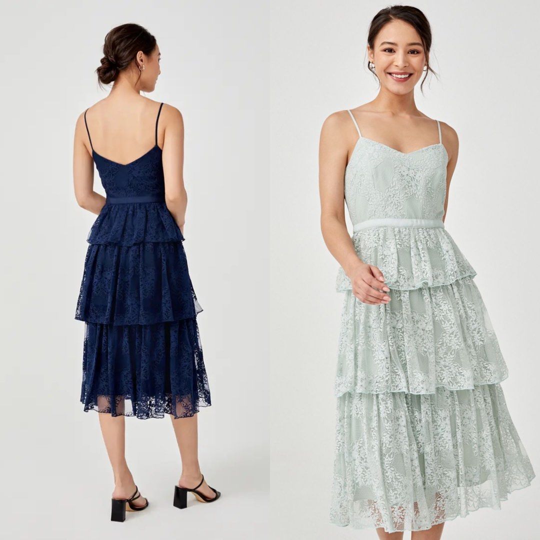 Lb love bonito Ivana Tiered Lace Midi Dress lovebonito, Women's Fashion ...