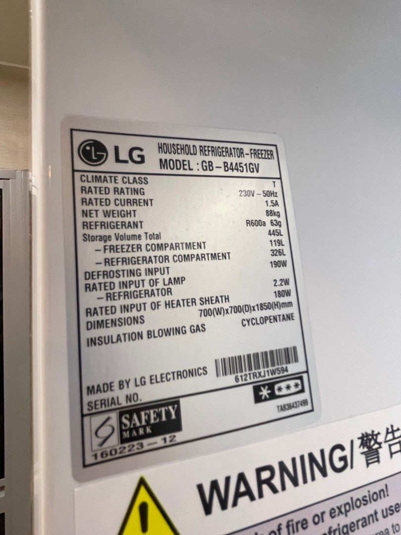 LG GBB4451GV 2-DOOR FRIDGE (GOLD), TV & Home Appliances, Kitchen ...
