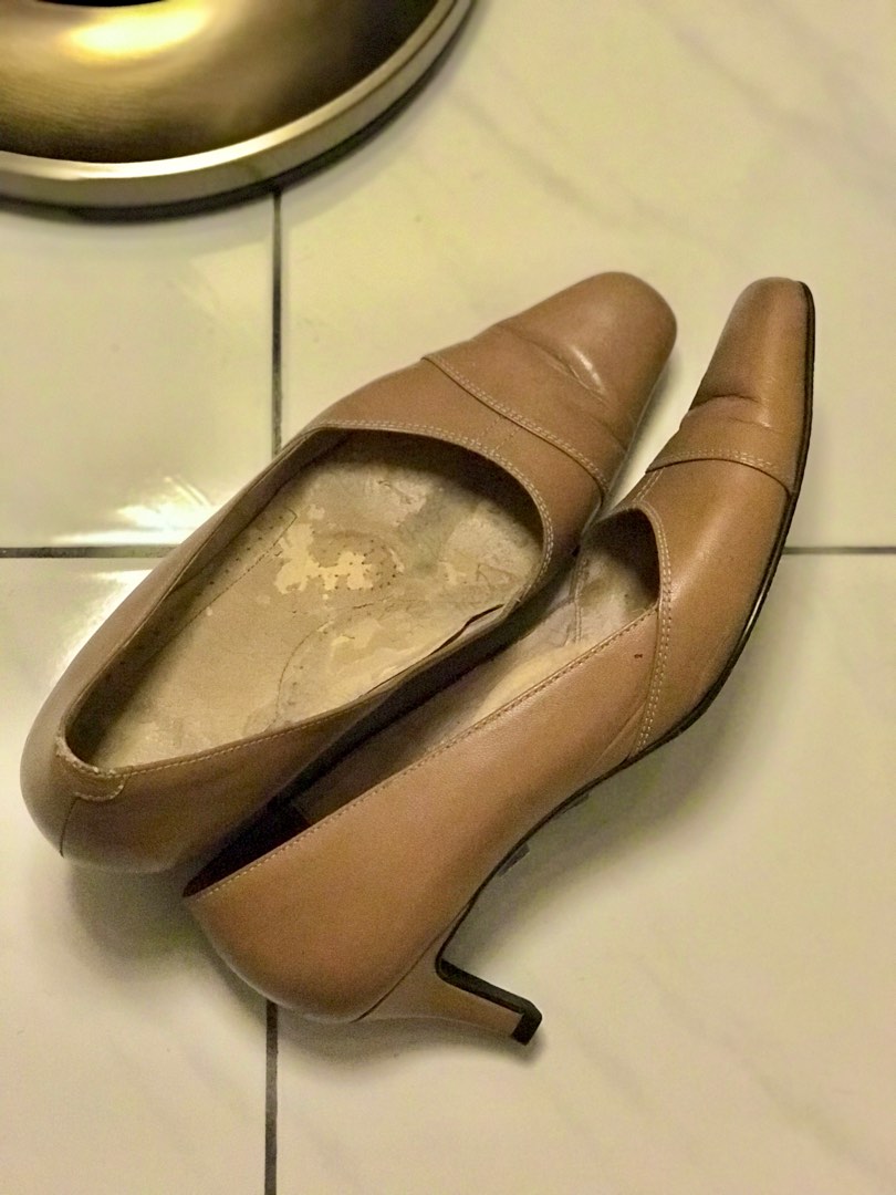 Scholl Genuine Leather Light Brown office heels, Women's Fashion ...