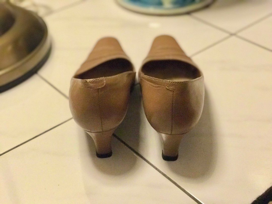Scholl Genuine Leather Light Brown office heels, Women's Fashion ...