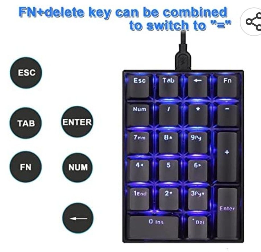 MOTOSPEED K23 Mechanical Numeric Keypad Blue Switch Wired 21 Keys Mini Numpad Portable Keypad ...
