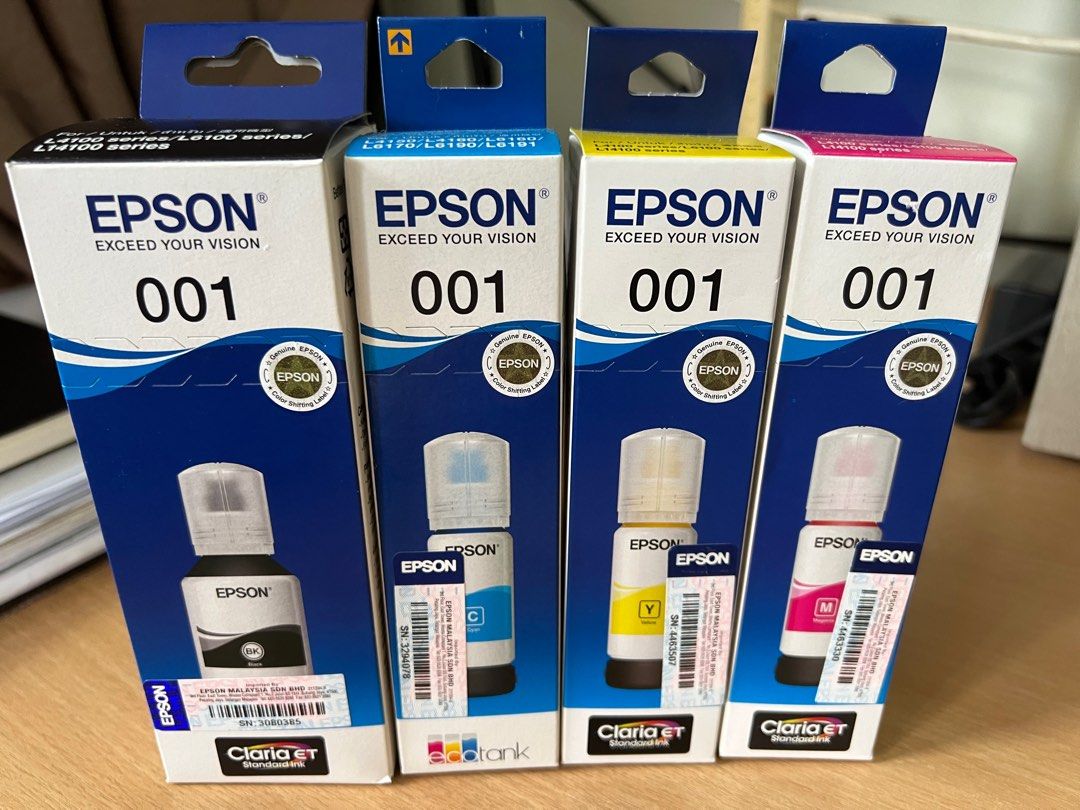 Original Epson 001 BlackCyan Magenta Yellow ink, Computers & Tech ...