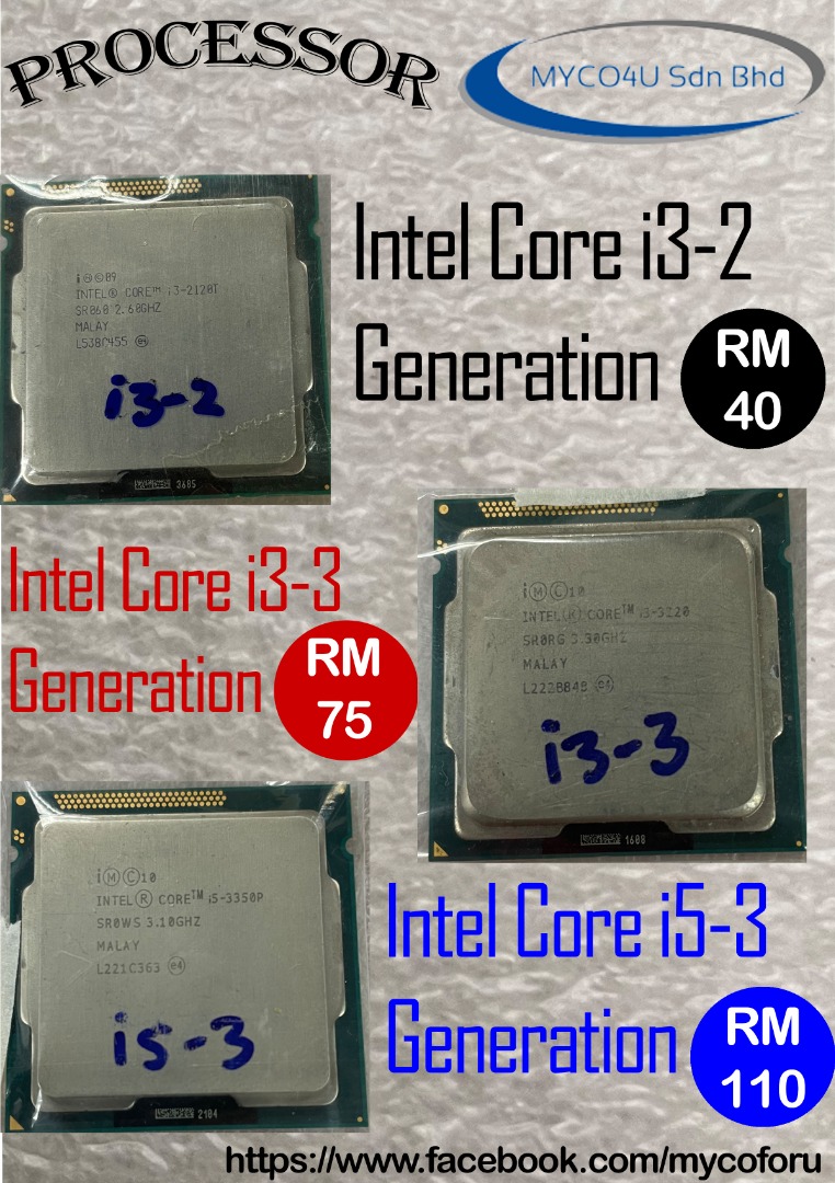 processor Intel Core i3-2 generation, Intel Core i3-3 generation, Intel ...