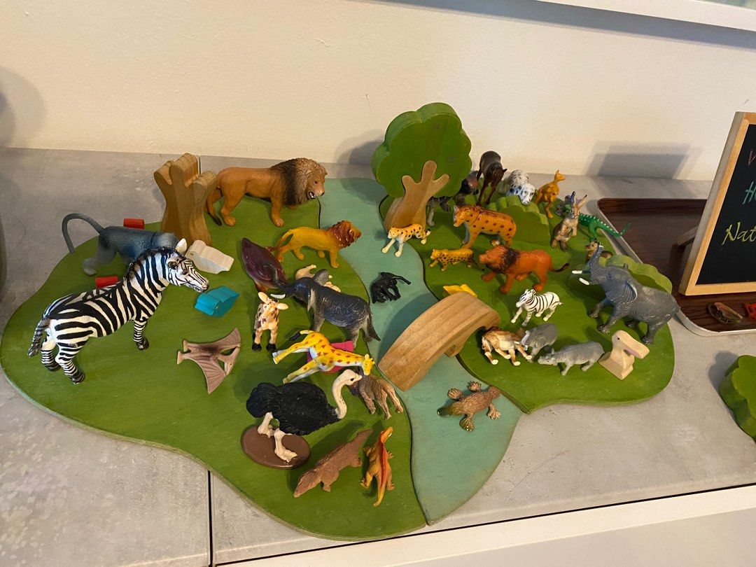 Reggio Emilia open ended play set- wooden grassland and river handmade ...