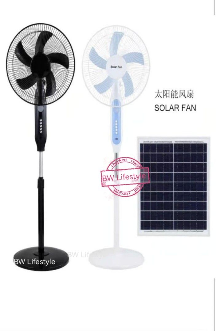 Solar 16" Stand Fan 5 Blades with Solar Panels, Furniture & Home Living ...