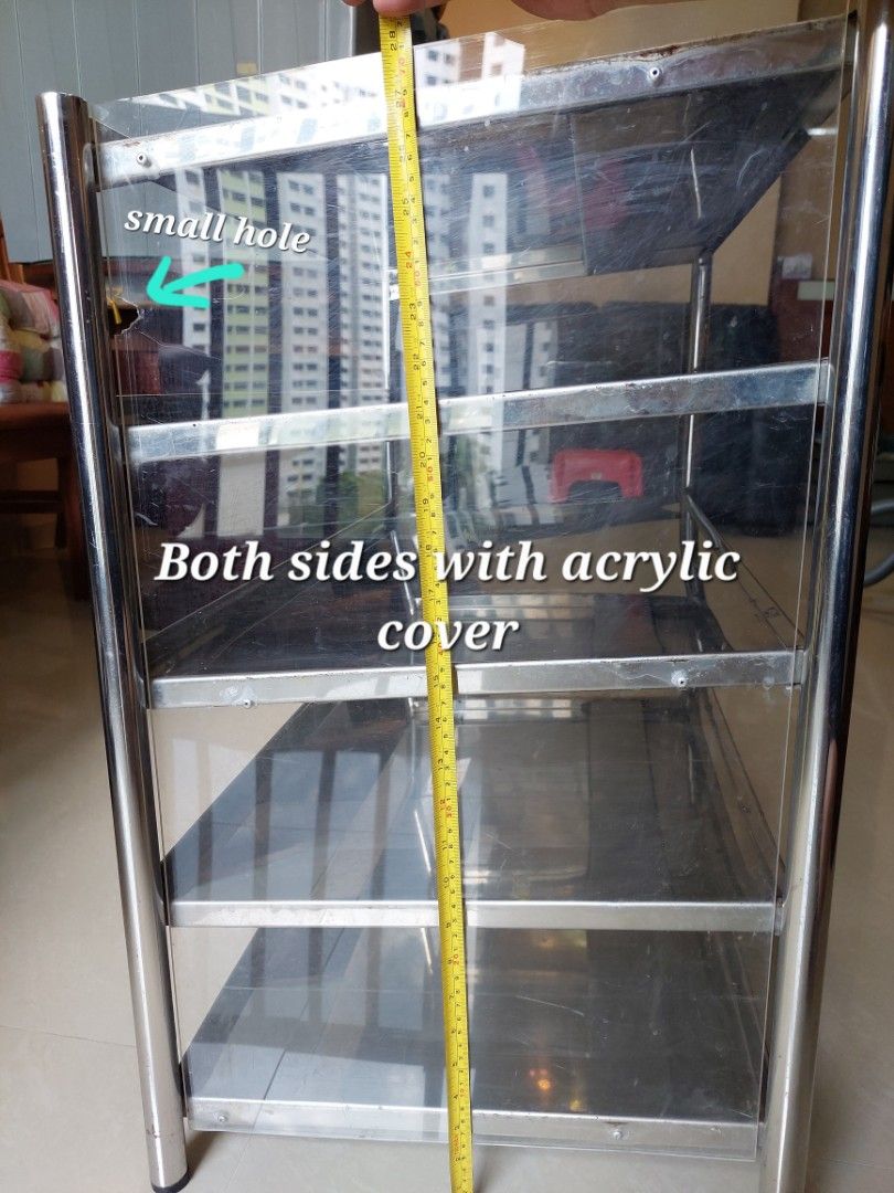 Stainless Steel Rack shelf with slanting shelvings and acrylic covers ...