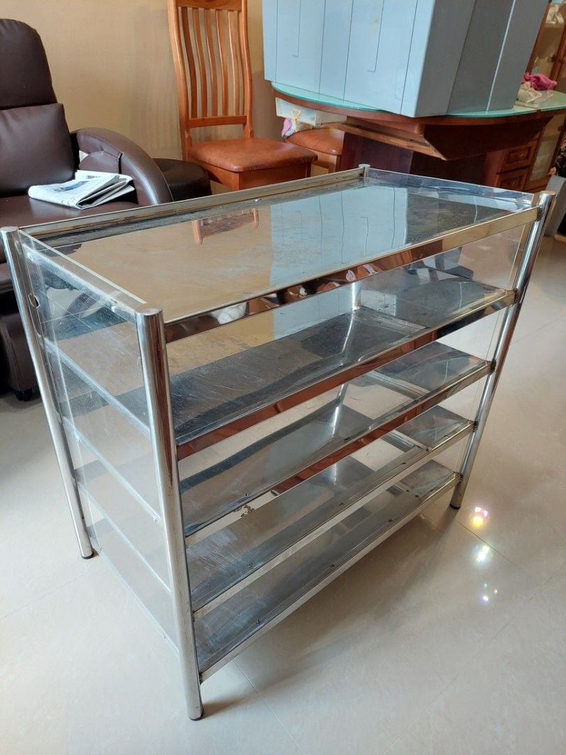 Stainless Steel Rack shelf with slanting shelvings and acrylic covers ...