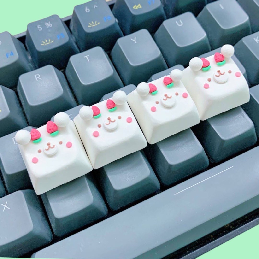 Strawberry Bear Artisan Keycap | Cute keycaps for Mech Keyboard ...