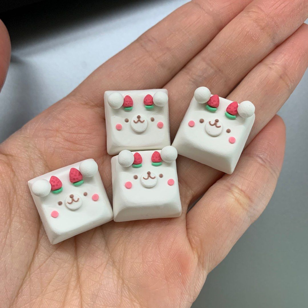 Strawberry Bear Artisan Keycap | Cute keycaps for Mech Keyboard ...
