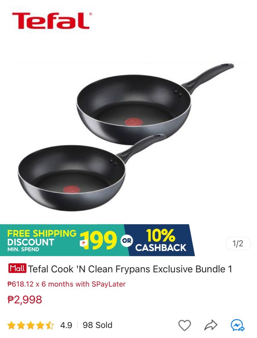 TEFAL COOK N CLEAN FRYPAN 20cm and 26cm set, Furniture & Home Living ...