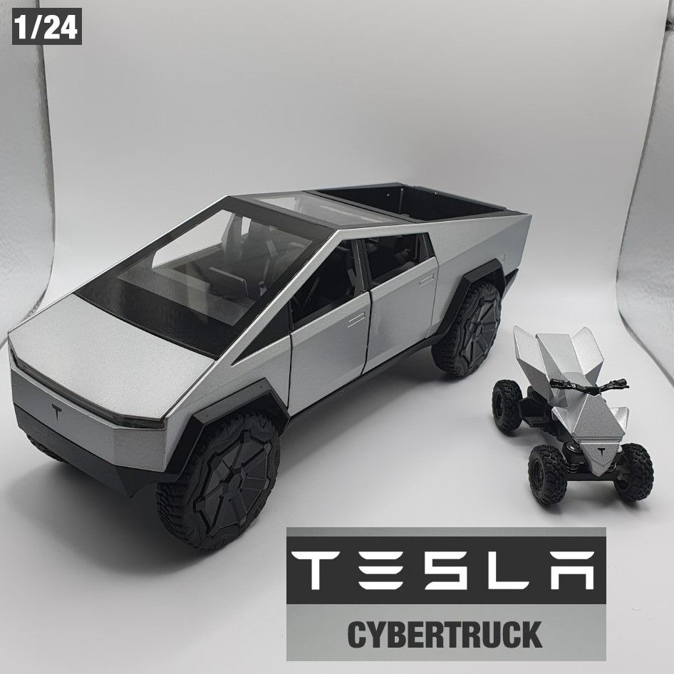 [Restocking after CNY] Tesla Cybertruck with ATV Motorcycle Diecast 1: ...