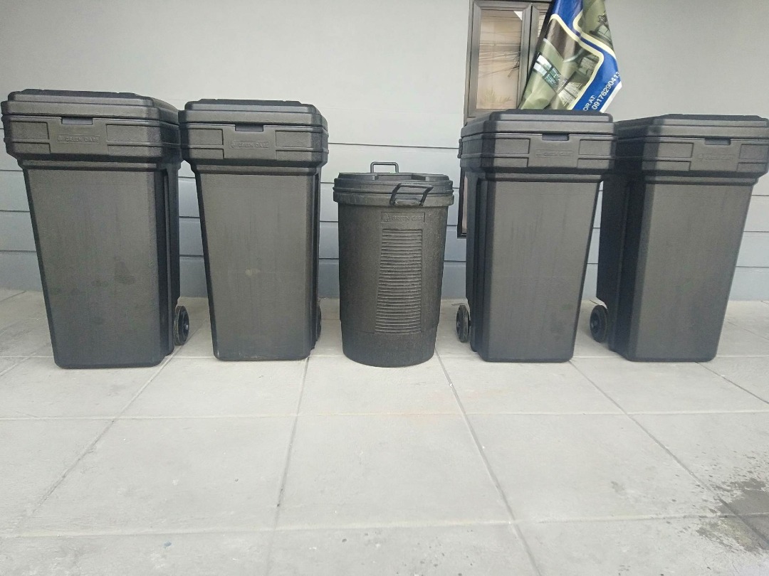 Trash bin with rubber wheels, Furniture & Home Living, Cleaning ...