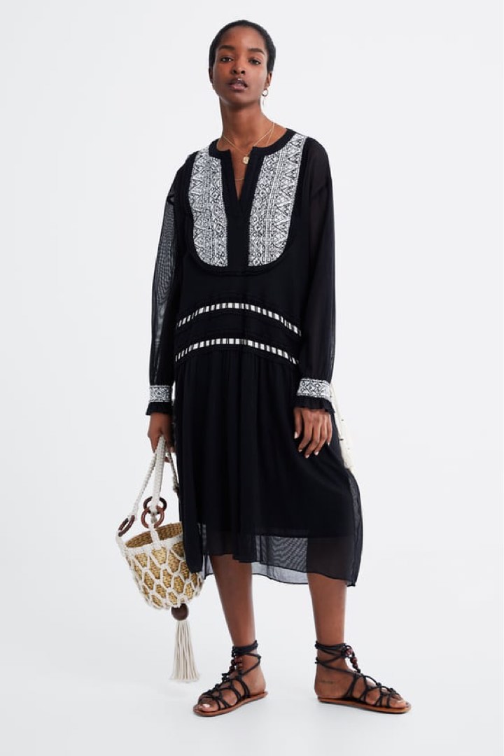 Zara contrasting boho dress, Fesyen Wanita, Pakaian Wanita, Gaun & Rok ...