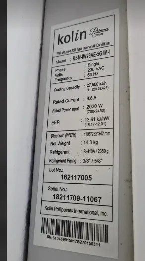 3HP Kolin Full DC Inverter Aircon Split Type, TV & Home Appliances, Air ...