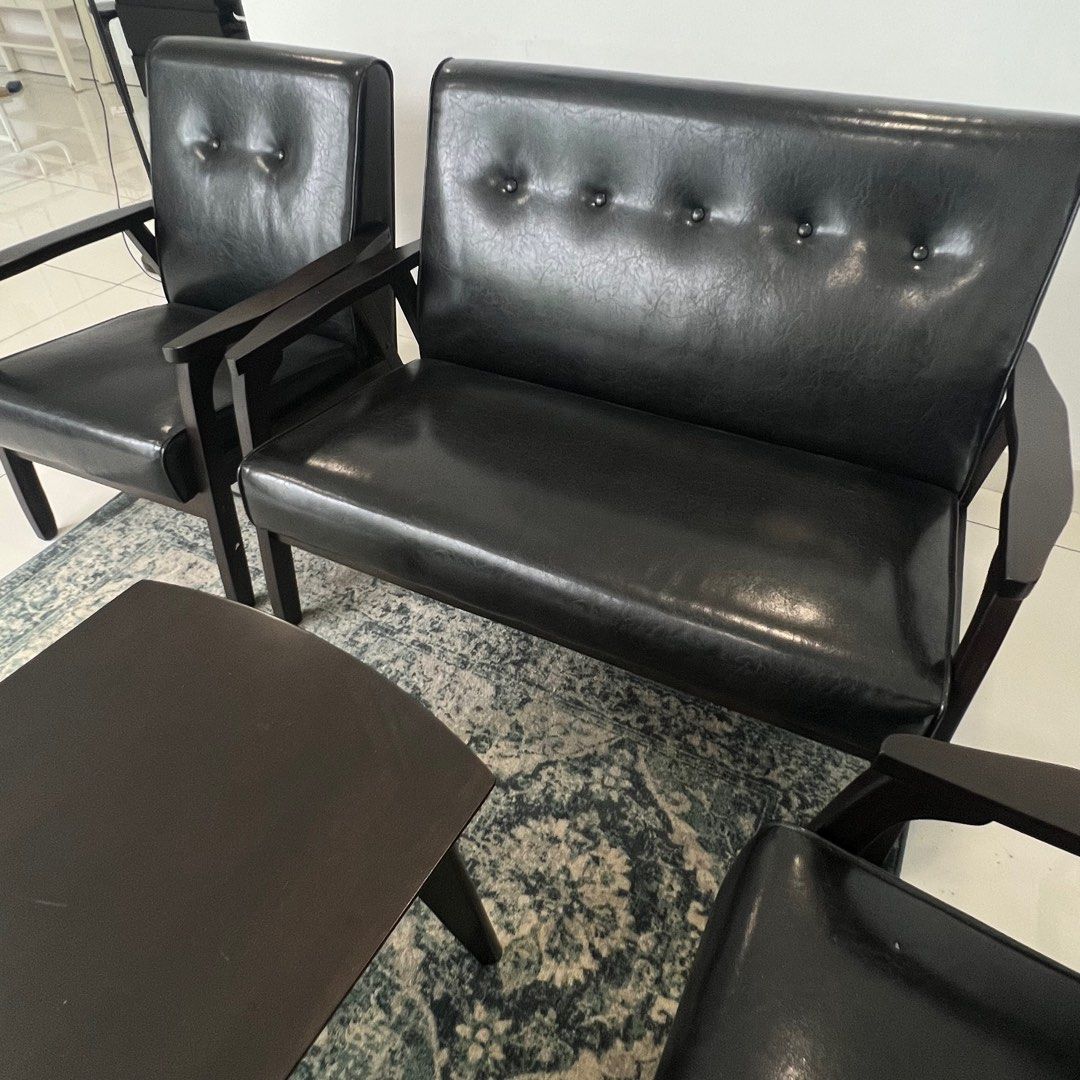 Black Sofa Set like Ikea SSF Single Two Three Seater PU Leather ...